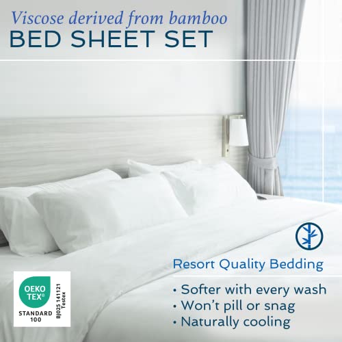 Hotel Sheets Direct Viscose Derived from Bamboo Bed Linen Set with Deep Pocket, 4-Piece Set, White, King