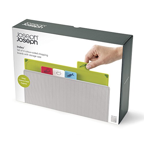 Joseph Joseph Index Plastic Cutting Board Set with Storage Case Color-Coded Dishwasher-Safe Non-Slip, Small, Silver