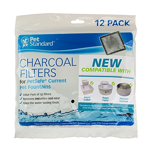 PET STANDARD Replacement Water Filter Compatible with PetSafe® Aqua Fountain Aqua Cube®, Aqua Fountain Aqua Falls® and Current Pet Water Fountain, Pack of 12