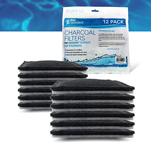 PET STANDARD Replacement Water Filter Compatible with PetSafe® Aqua Fountain Aqua Cube®, Aqua Fountain Aqua Falls® and Current Pet Water Fountain, Pack of 12