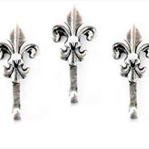 Mini Metal Fleur De Lis Wall Decor Hooks, Set of 3, Silver