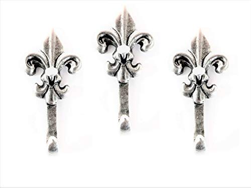 Mini Metal Fleur De Lis Wall Decor Hooks, Set of 3, Silver