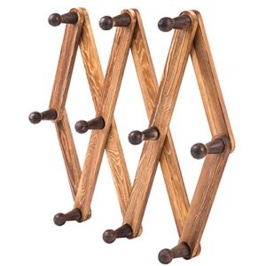 MyGift 10 Hook Burnt Wood Wall Mounted Expandable Accordion Peg Coat Rack Hanger for Entryway, Mudroom or Garage