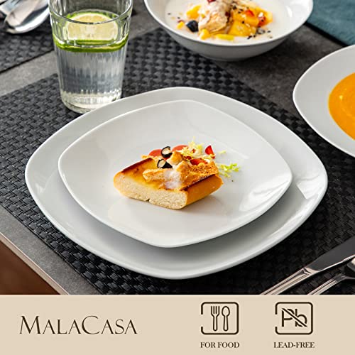 MALACASA Dinnerware Sets, 24-Piece Porcelain Dinnerware Set Plates and Bowls Sets, Gray White Square Dishes Dinner Sets for Dessert, Salad and Pasta, Modern Dish Set for 6, Series Elisa