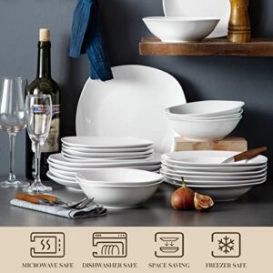 MALACASA Dinnerware Sets, 24-Piece Porcelain Dinnerware Set Plates and Bowls Sets, Gray White Square Dishes Dinner Sets for Dessert, Salad and Pasta, Modern Dish Set for 6, Series Elisa