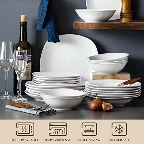 MALACASA Dinnerware Sets, 24-Piece Porcelain Dinnerware Set Plates and Bowls Sets, Gray White Square Dishes Dinner Sets for Dessert, Salad and Pasta, Modern Dish Set for 6, Series Elisa