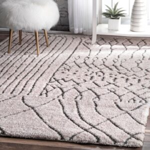 nuloom nohemi moroccan shag area rug, 4' x 6', light beige