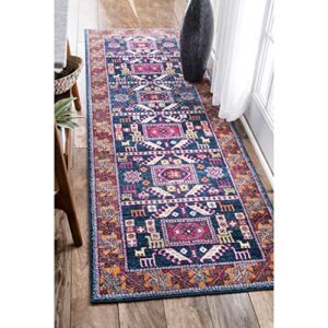 nuloom marisela tribal runner rug, 2' 8" x 8', navy