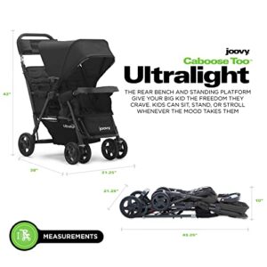 Joovy Caboose Too Ultralight Graphite Stand-On Double Stroller with Universal Car Seat Adapter, 3-Way Reclining Seats, Option to Use Rear Seat, Bench Seat, or Standing Platform