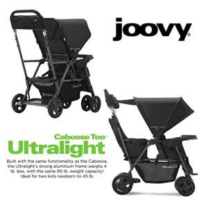 Joovy Caboose Too Ultralight Graphite Stand-On Double Stroller with Universal Car Seat Adapter, 3-Way Reclining Seats, Option to Use Rear Seat, Bench Seat, or Standing Platform