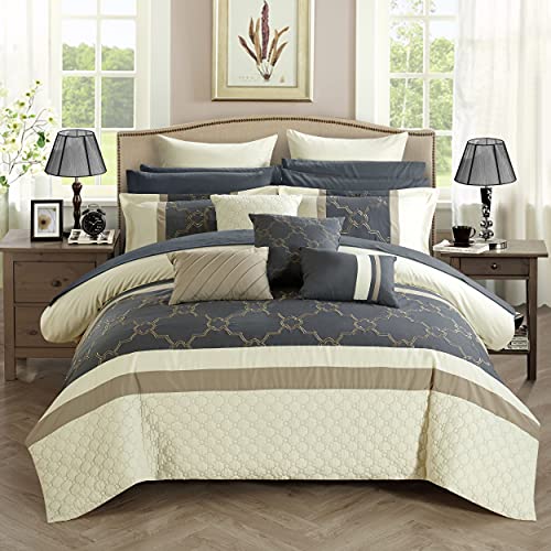 Chic Home CS2826-AN Camilia 16 Piece Bed in A Bag Comforter Set, Queen, Off- White