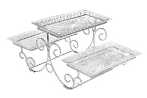 godinger silver art dublin 3 tiered glass buffet serving tray - chrome plated platter stand with starburst design - party and event dessert and food display server