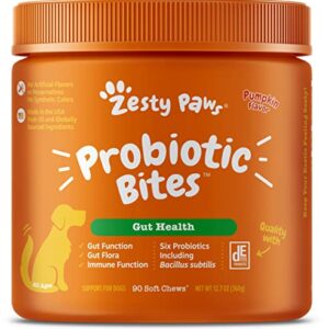 Zesty Paws Probiotics for Dogs - Digestive Enzymes for Gut Flora, Digestive Health, Diarrhea & Bowel Support - Clinically Studied DE111 - Dog Supplement Soft Chew for Pet Immune System - Pumpkin