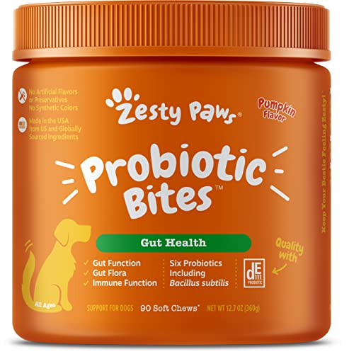 Zesty Paws Probiotics for Dogs - Digestive Enzymes for Gut Flora, Digestive Health, Diarrhea & Bowel Support - Clinically Studied DE111 - Dog Supplement Soft Chew for Pet Immune System - Pumpkin