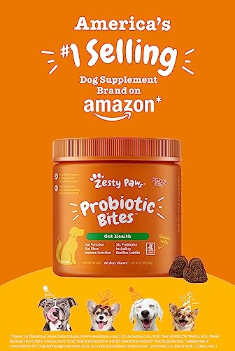 Zesty Paws Probiotics for Dogs - Digestive Enzymes for Gut Flora, Digestive Health, Diarrhea & Bowel Support - Clinically Studied DE111 - Dog Supplement Soft Chew for Pet Immune System - Pumpkin