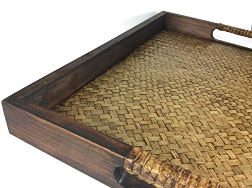 Serving Tray Wooden Handmade Bamboo Oriental Vintage Restaurant Wooden Handcraft 11.5 x 15 Inches