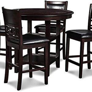 New Classic Furniture Gia 5-Piece Round Counter Height Dining Set with 1 Dining Table and 4 Chairs, 42-Inch, Ebony