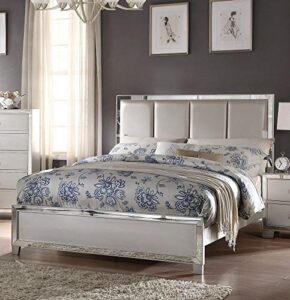 acme voeville ii queen bed (padded hb) - - platinum pu & platinum