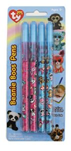 ty beanie boos ball point pens, blue ink, medium point nib, 4 pack (838-5)