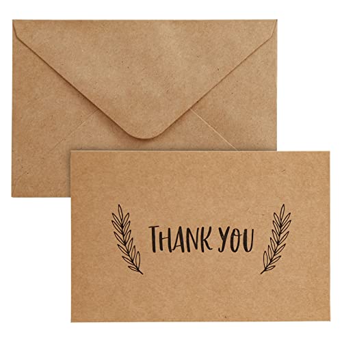 Thank You Cards - 36-Count Thank You Notes, Kraft Paper Bulk Thank You Cards Set - Blank on The Inside, Handwritten Style, Includes Thank You Cards and Envelopes, 4 x 6 inches