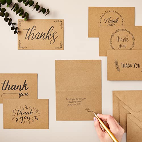 Thank You Cards - 36-Count Thank You Notes, Kraft Paper Bulk Thank You Cards Set - Blank on The Inside, Handwritten Style, Includes Thank You Cards and Envelopes, 4 x 6 inches