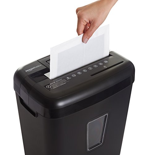 Amazon Basics 8-Sheet Capacity Cross-Cut Paper and Credit Card Shredder, 4.1 Gallon & Sharpening Lubricant Sheets - Pack of 12