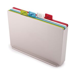 joseph joseph index plastic cutting board set with storage case color-coded dishwasher-safe non-slip, large, silver (60134)