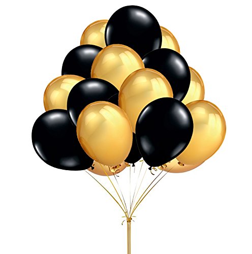 Fecedy 12" 100pcs/pack Gold Black Round Balloons for Graduation Wedding Birthday Baby Shower Party decorations