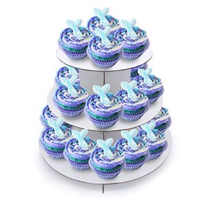 3-Tier White Round (12"W x 10"H) Cardboard Cupcake Stand Dessert Tower Treat Stacker Pastry Serving Platter Food Display