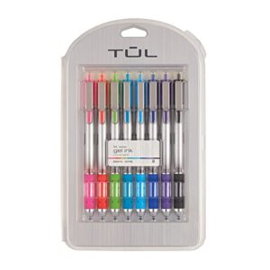 tul retractable gel pens, bullet point, 0.5 mm, gray barrel, assorted bright ink colors, pack of 8