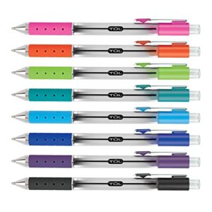 TUL Retractable Gel Pens, Bullet Point, 0.5 mm, Gray Barrel, Assorted Bright Ink Colors, Pack Of 8