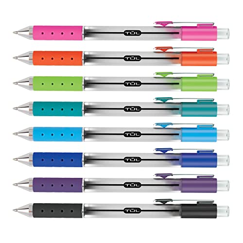 TUL Retractable Gel Pens, Bullet Point, 0.5 mm, Gray Barrel, Assorted Bright Ink Colors, Pack Of 8