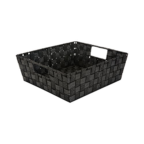 Simplify Large Metallic Striped Woven Storage Shelf Bin in Black/Silver