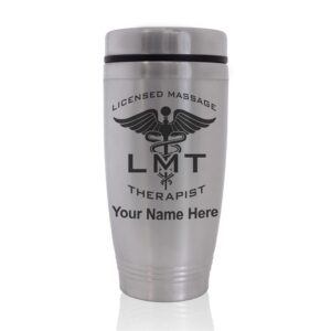 skunkwerkz commuter travel mug, lmt licensed massage therapist, personalized engraving included