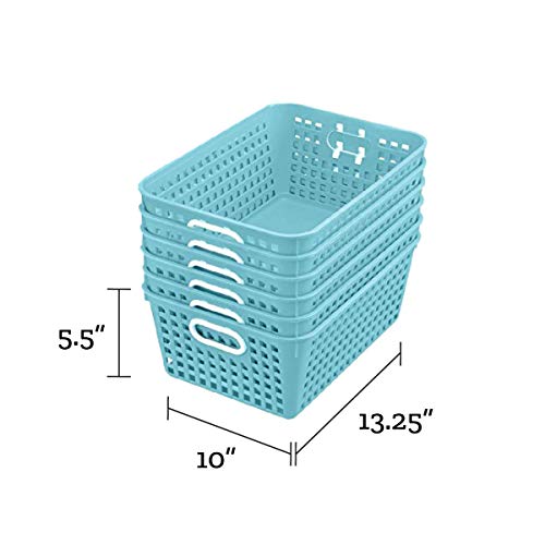 Really Good Stuff 160016WA Multi-Purpose Plastic Storage Baskets for Classroom or Home Use - Stackable Mesh Plastic Baskets with Grip Handles 13" x 10" (Water - Set of 12)