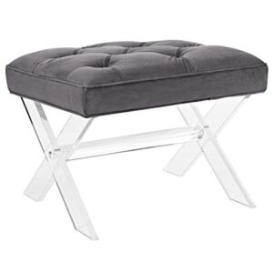 modway swift acrylic x-base entryway modern bench with tufted fabric upholstery in gray