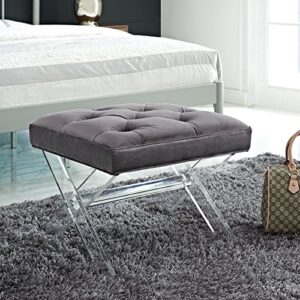 Modway Swift Acrylic X-Base Entryway Modern Bench With Tufted Fabric Upholstery in Gray