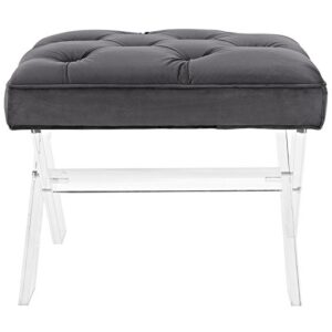 Modway Swift Acrylic X-Base Entryway Modern Bench With Tufted Fabric Upholstery in Gray