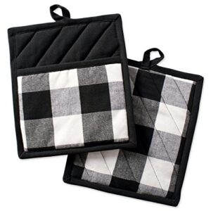 dii buffalo check kitchen collection, classic farmhouse kitchen set, potholder, black & white, 2 piece