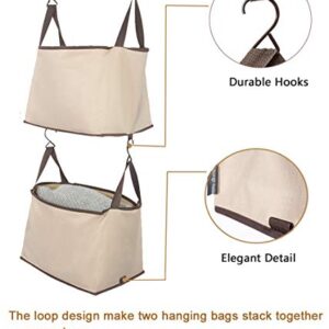 STORAGE MANIAC 2-Shelf Hanging Closet Organizer, Cloth Hanging Closet Shelf, Canvas Hanging Closet Basket with Hooks for Dorm, Apt, Bedroom, College, Garment Rack, Wardrobe, Fabric