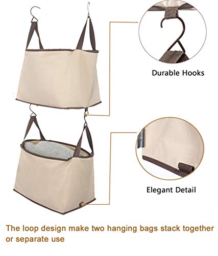 STORAGE MANIAC 2-Shelf Hanging Closet Organizer, Cloth Hanging Closet Shelf, Canvas Hanging Closet Basket with Hooks for Dorm, Apt, Bedroom, College, Garment Rack, Wardrobe, Fabric