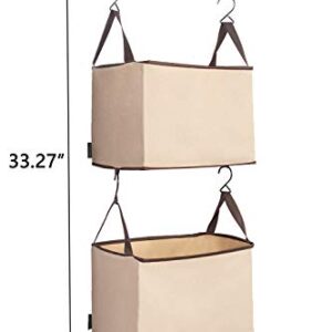 STORAGE MANIAC 2-Shelf Hanging Closet Organizer, Cloth Hanging Closet Shelf, Canvas Hanging Closet Basket with Hooks for Dorm, Apt, Bedroom, College, Garment Rack, Wardrobe, Fabric