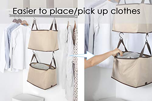 STORAGE MANIAC 2-Shelf Hanging Closet Organizer, Cloth Hanging Closet Shelf, Canvas Hanging Closet Basket with Hooks for Dorm, Apt, Bedroom, College, Garment Rack, Wardrobe, Fabric