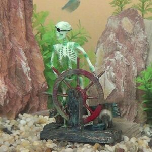 Bestgle Aquarium Decor Ornament Air-Driven Active Skeleton Pirate Captain for Fish Tank Decoration