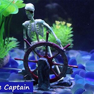 Bestgle Aquarium Decor Ornament Air-Driven Active Skeleton Pirate Captain for Fish Tank Decoration