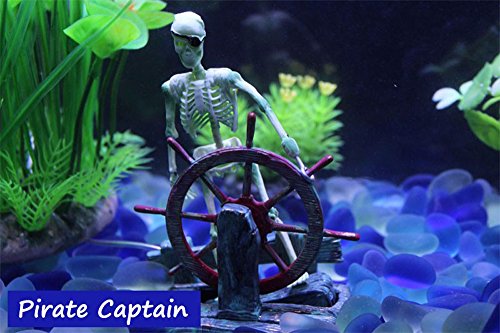 Bestgle Aquarium Decor Ornament Air-Driven Active Skeleton Pirate Captain for Fish Tank Decoration