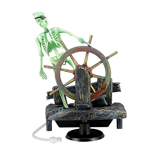 Bestgle Aquarium Decor Ornament Air-Driven Active Skeleton Pirate Captain for Fish Tank Decoration