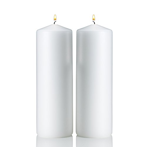 White Pillar Candles - Set of 2 Unscented Candles - 9 inch Tall, 3 inch Thick - 90 Hour Clean Burn Time