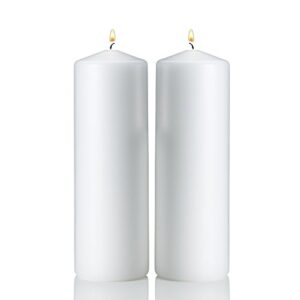 White Pillar Candles - Set of 2 Unscented Candles - 9 inch Tall, 3 inch Thick - 90 Hour Clean Burn Time