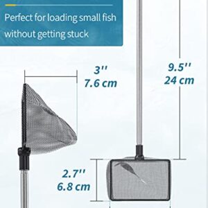 Pawfly 4 Inch Aquarium Fish Net with Telescopic Stainless Steel Handle Small Square Net with Soft Fine Mesh Sludge Food Residue Wastes Skimming Cleaning Net for Fish Tanks Small Koi Ponds and Pools